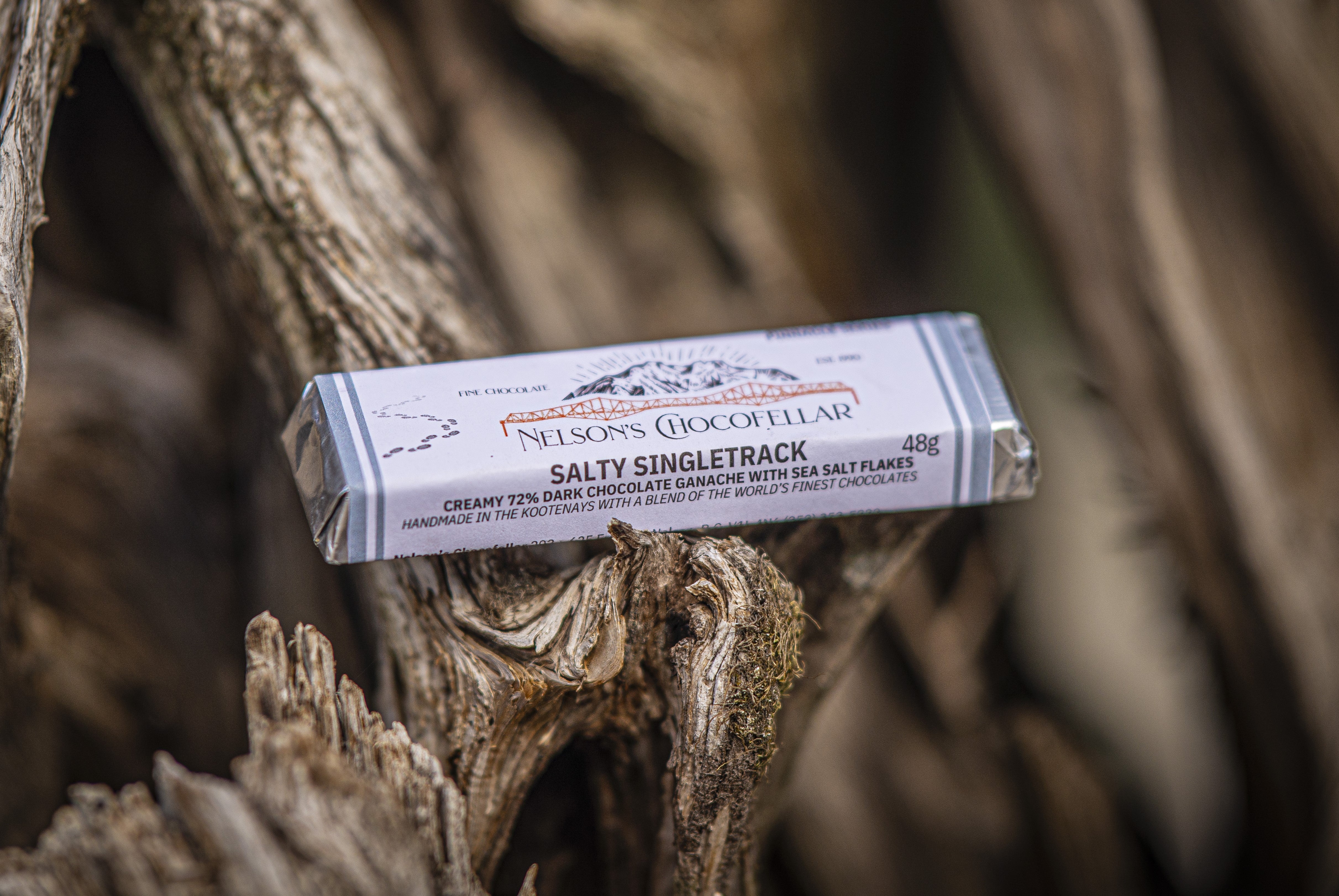 Salty Single Track Dark Chocolate Bar 48g – Nelson's Chocofellar